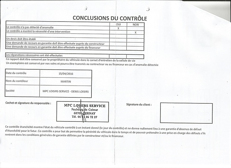 Fiche Controle Etancheite Camping Car
